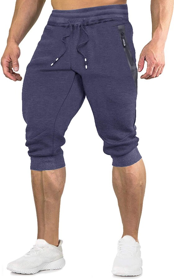 EKLENTSON Mens Three Quarter Length Training Bottoms Zipper Pocket ...