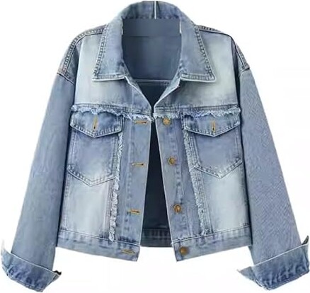ZISTRCBAO Light Blue Retro Denim Jacket With Raw Edges For Women ...