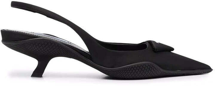 Prada triangle logo plaque slingback pumps - ShopStyle
