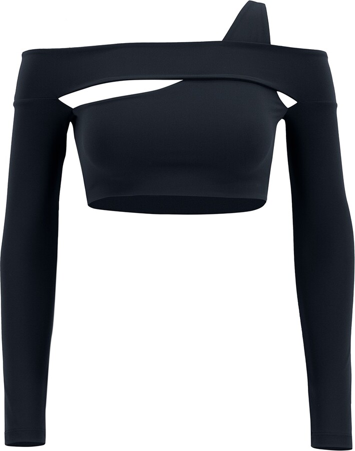 Yes Flâneuse Maya Long Sleeve One-Sided Crop Top Black Beauty - ShopStyle
