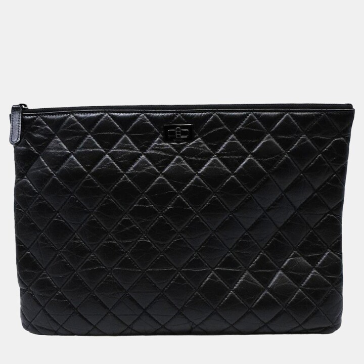 Chanel Black Leather CC Clutch - ShopStyle