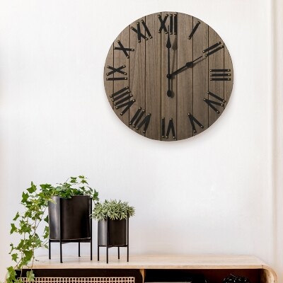 Elegant Designs Handsome 21" Rustic Farmhouse Wood Wall Clock, Restored ...