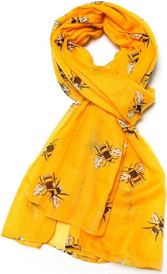 LilyRosa® Bee Scarf Bumble Bees Pattern Design Print Grey Navy ...