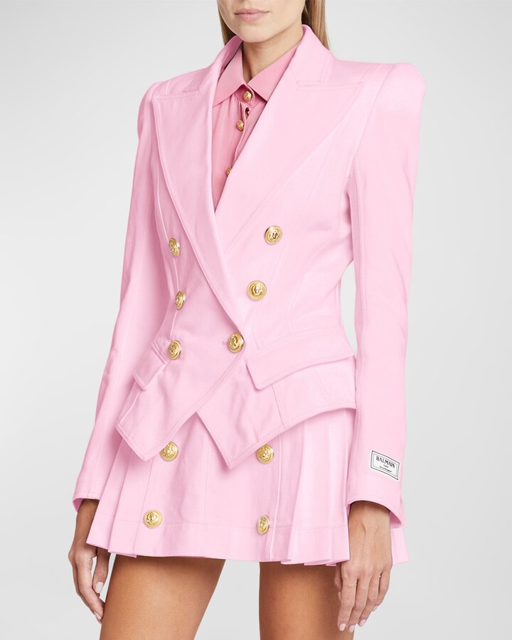 Balmain 6-Button Denim Double-Breasted Blazer Jacket - ShopStyle