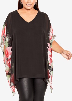 Avenue Plus Size Bella Border Overlay V-neck Top - ShopStyle