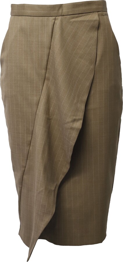 Max Mara Ruffled Pencil Skirt in Brown Wool - ShopStyle