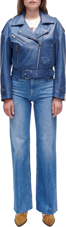 Maje Belted Leather Moto Jacket with Removable Collar - ShopStyle