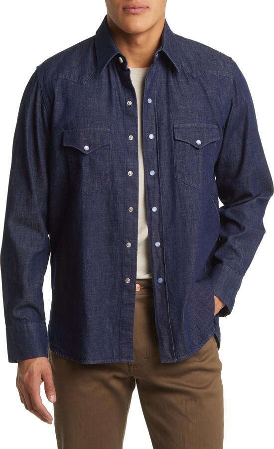 WYTHE Imitation Pearl Snap Button Front Denim Western Shirt - ShopStyle