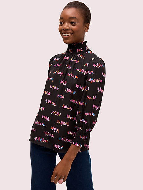 Kate Spade Love Birds Smocked Neck Blouse - ShopStyle Tops