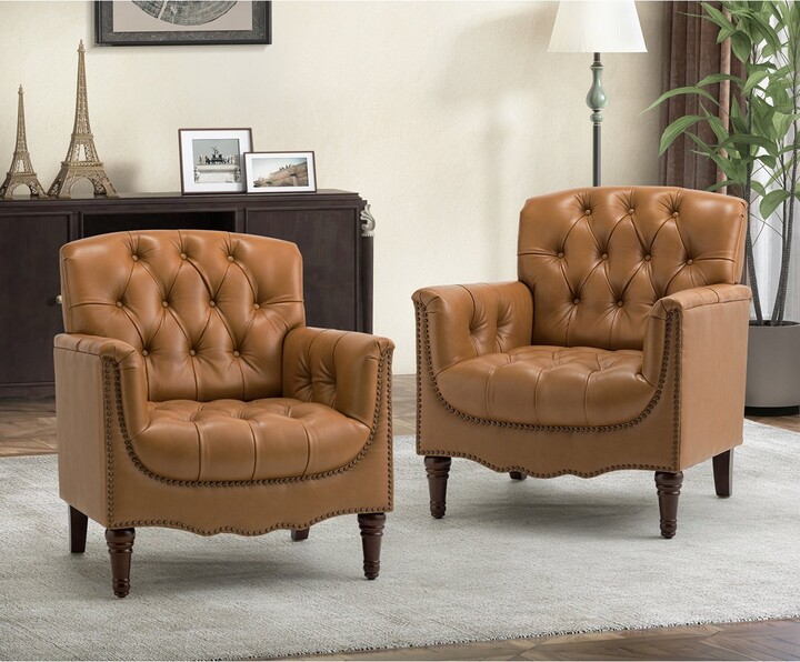 Wemer Traditional Genuine Leather Armchair with Button Tufted Back by HULALA HOME - ShopStyle