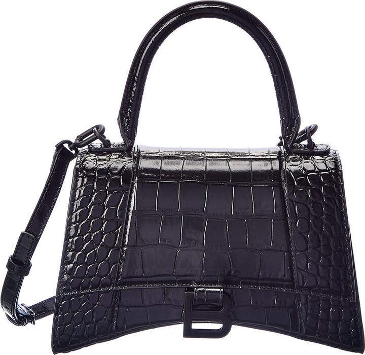 Balenciaga Hourglass Small Croc-Embossed Leather Top Handle Shoulder ...