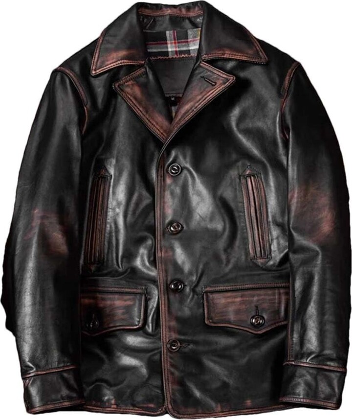 Generic Men Retro Top Layer Tea Core Horse Leather Jacket Long Leather ...