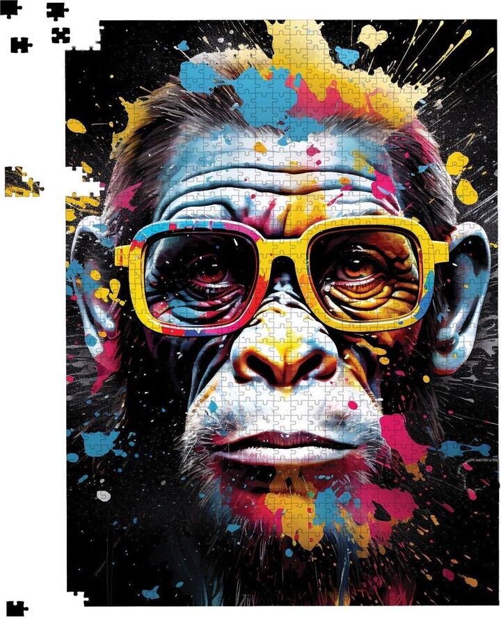 Warren Reed - Designer Coloured Splashart Monkey Face Jigsaw Puzzle ...