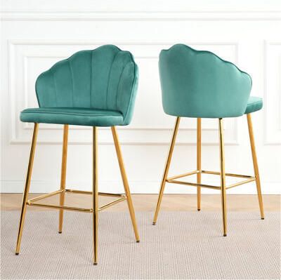 Latitude Run Shell Shape Off White Velvet Bar Chair, Gold-Plated Metal ...