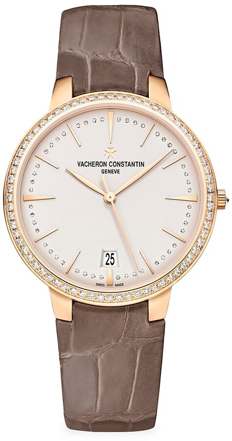 Vacheron Constantin Patrimony 18K 5N Rose Gold, Diamond & Alligator ...