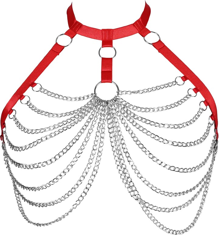 BANSSGOTH Plus Size Bra Chain Cupless Women's Body Harness Cupless ...