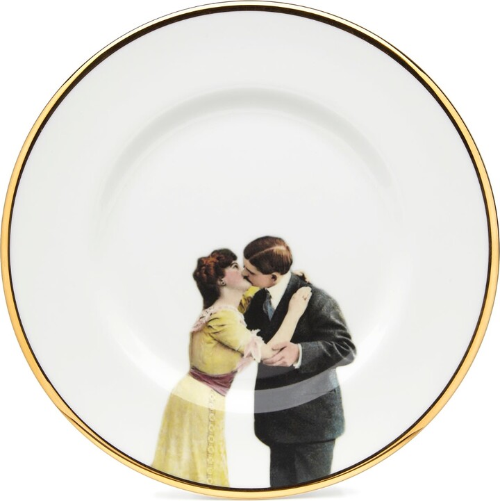 Melody Rose London White / Gold Kissing Couple Lunch Plate - ShopStyle