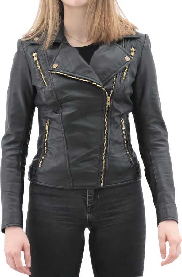 Hide Fusion Women’s Genuine Lambskin Black Café Racer Biker Vintage ...