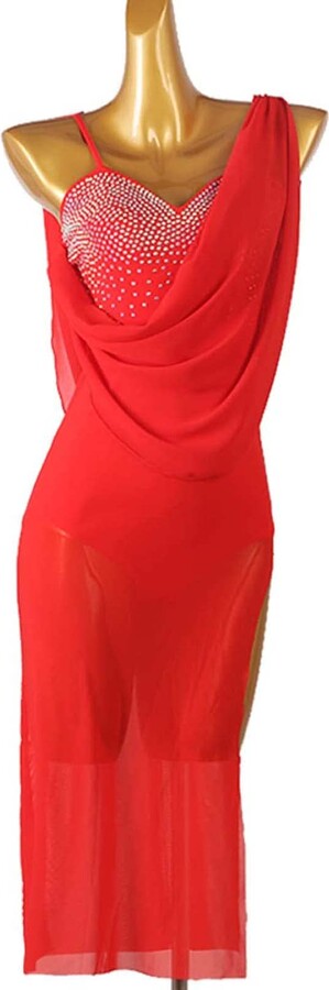 YDHTIZ Women's Straps Latin Dance Dress Mesh Splice Ballroom Dresses ...
