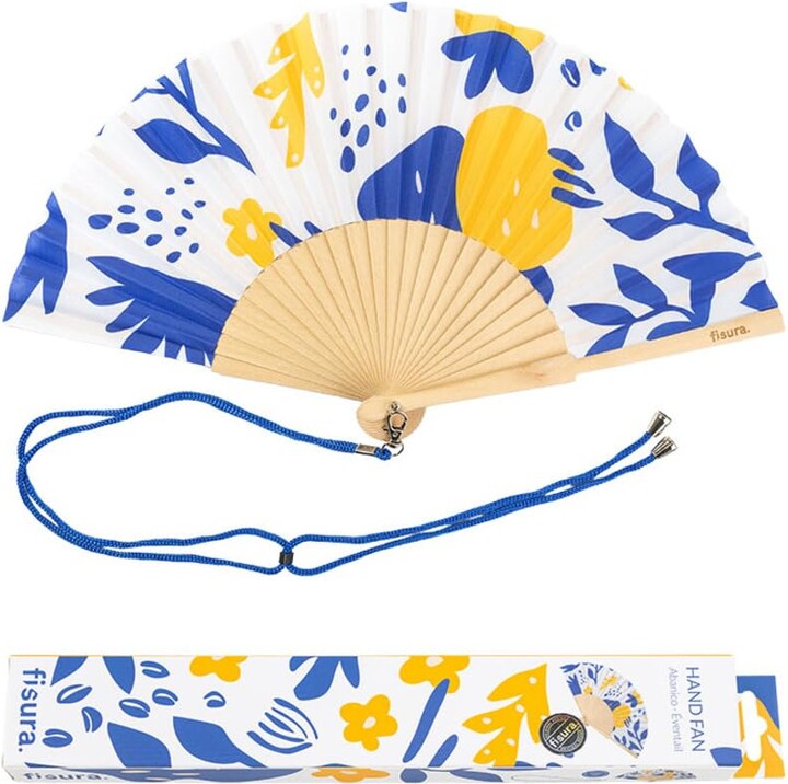 Fisura - Original handheld folding fan with Blue and Yellow Floral ...