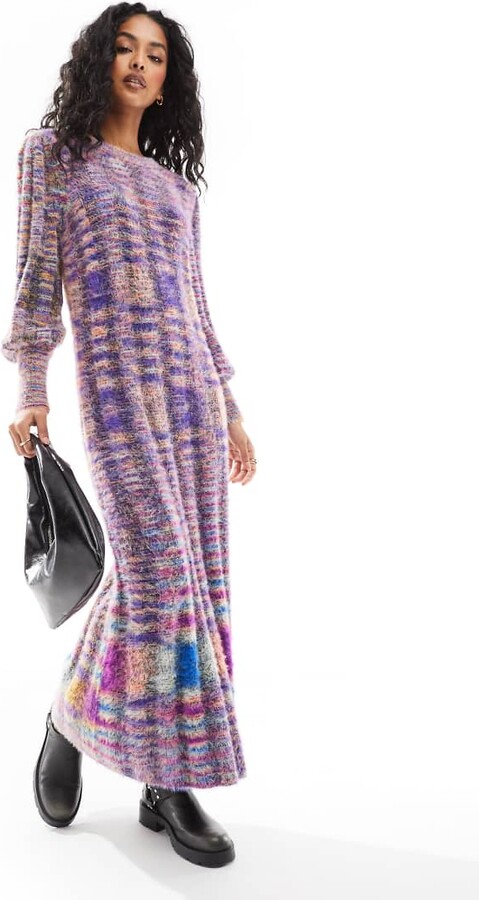 Object knitted fluffy maxi dress in multi - ShopStyle