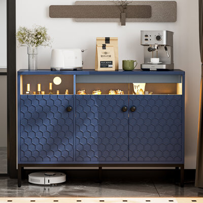 Ebern Designs Modern Sideboard Buffet Cabinet With Storage, Fluted Sideboard Cabinet With Led ...