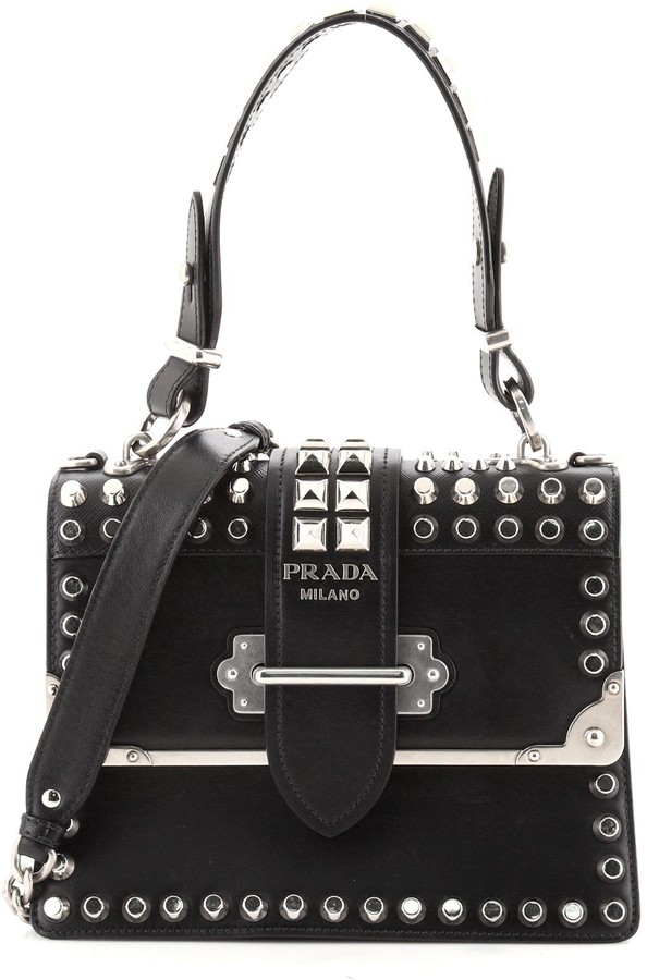 Prada Cahier Convertible Shoulder Bag Studded City Calf with Saffiano Small - ShopStyle