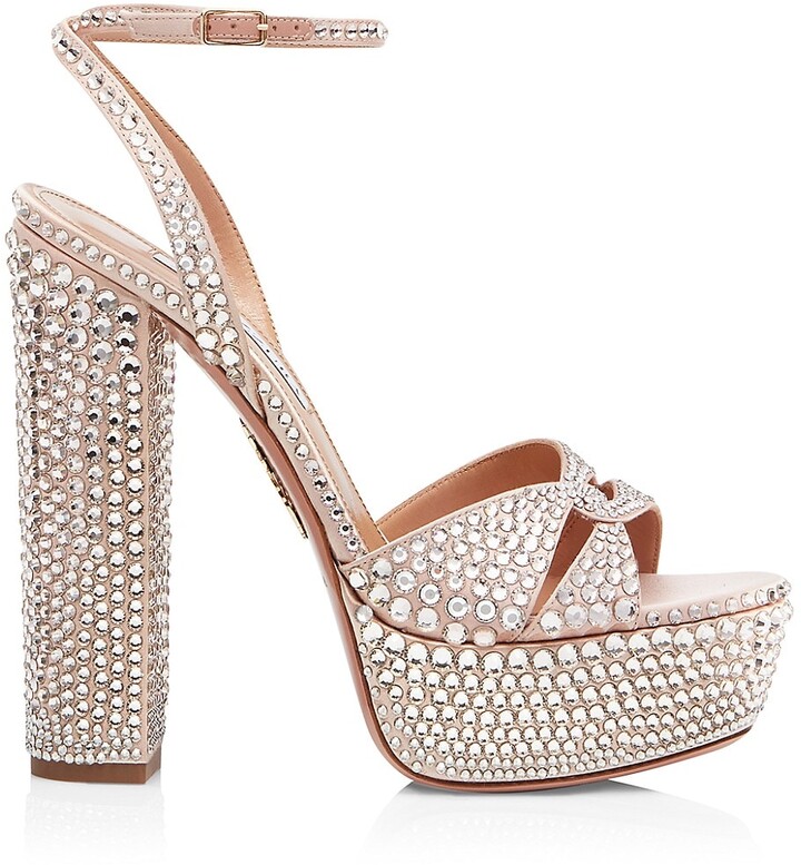 Aquazzura Sinner Crystal Plateau Satin Sandals - ShopStyle