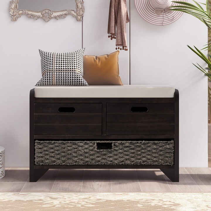 NicBex Storage Bench with Removable Basket and 2 Drawers Modern Seat ...