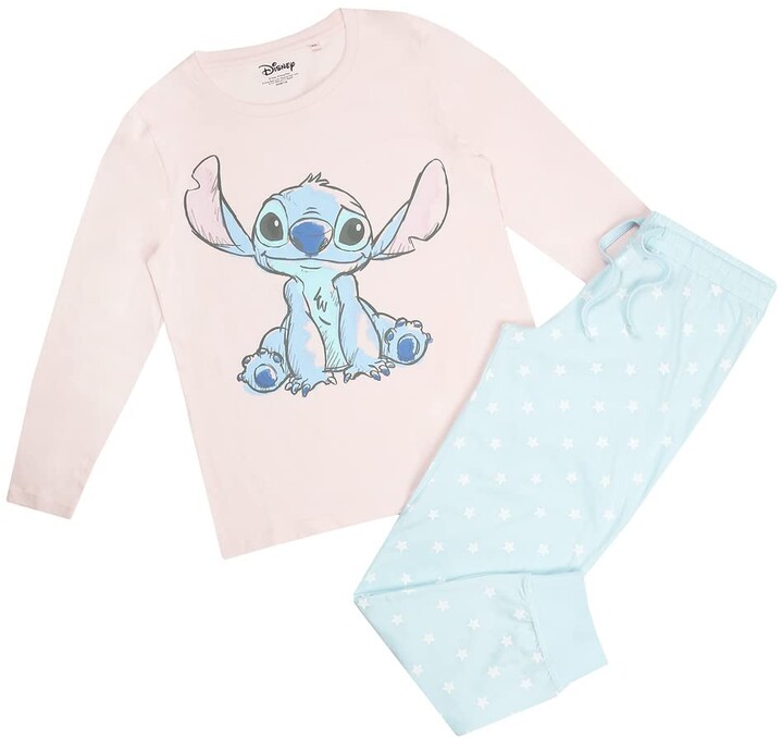 Mandarin Womens Lilo and Stitch Sketch Long Sleeve Disney Pyjamas Pink ...