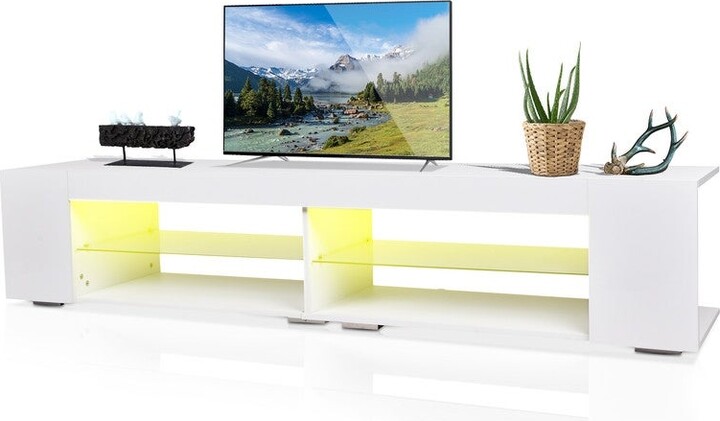 IGEMAN 70.86"W High Gloss TV Stand with LED，Entertainment Center with ...