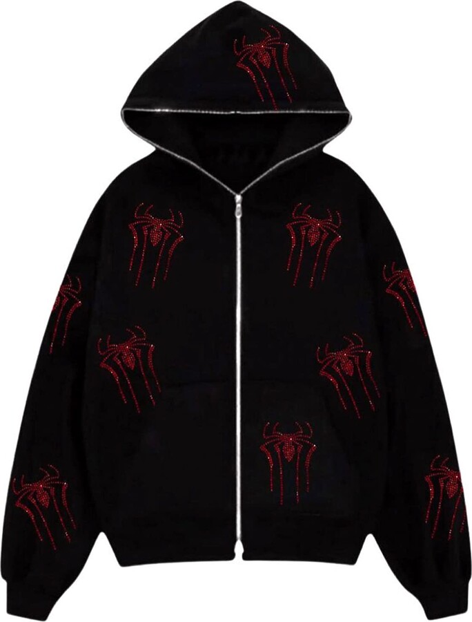 Fabumily Men Womens Skeleton Zip Up Hoodie Y2k Rhinestone Oversized Hooded Graphic Sweatshirt ...