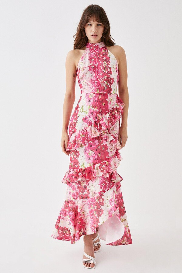 Ruffle Skirt High Neck Midi Dress - ShopStyle