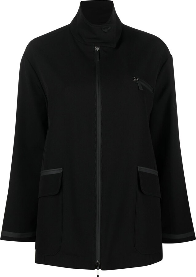 Emporio Armani Logo-Plaque High-Neck Jacket - ShopStyle