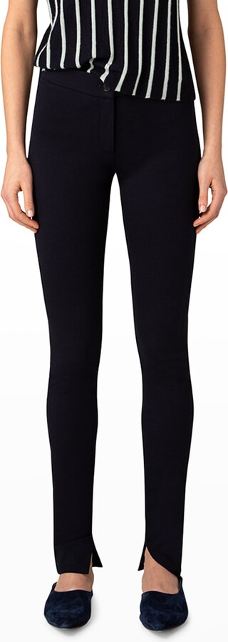 Akris Suede Leather Skinny-Leg Slit-Hem Pants - ShopStyle