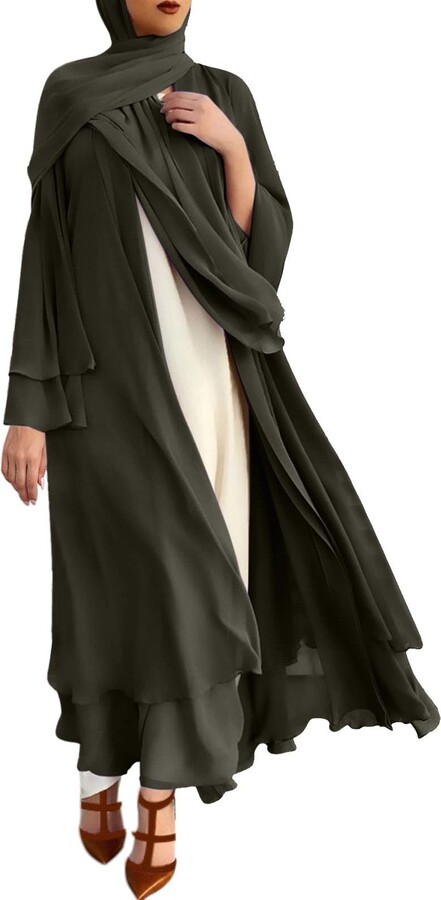 Generic Abaya for Eid Long Sleeve Cardigan Dress for Women Islamic Kaftan Ramadan Abayas Chiffon ...