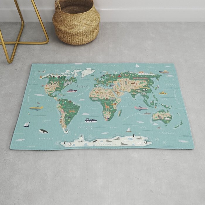 Society6 Illustrated World Map with animals, continents and ...