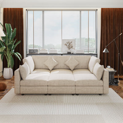 Ebern Designs Modular Sofa With Movable Ottoman, Built-In Usb Ports ...