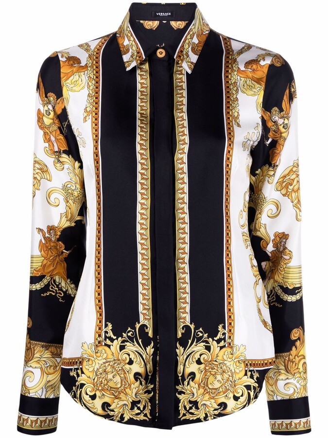 Versace Baroque-Print Silk Shirt - ShopStyle Tops