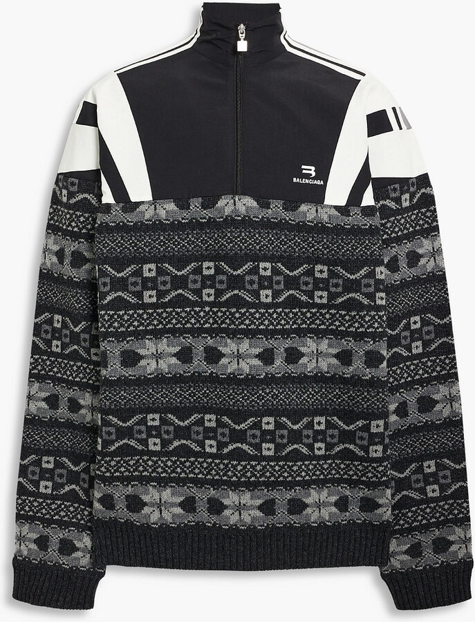 Balenciaga Shell-paneled Fair Isle wool-blend half-zip sweatshirt ...