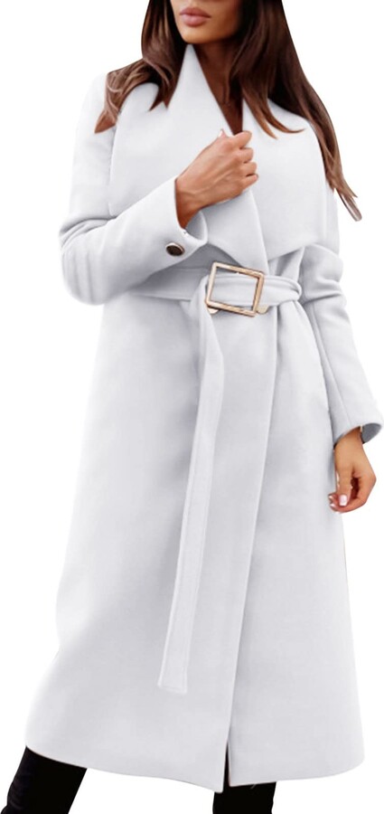 VIRACIN Women's Double Breasted V-Neck Winter Medium Length Wool Coat ...