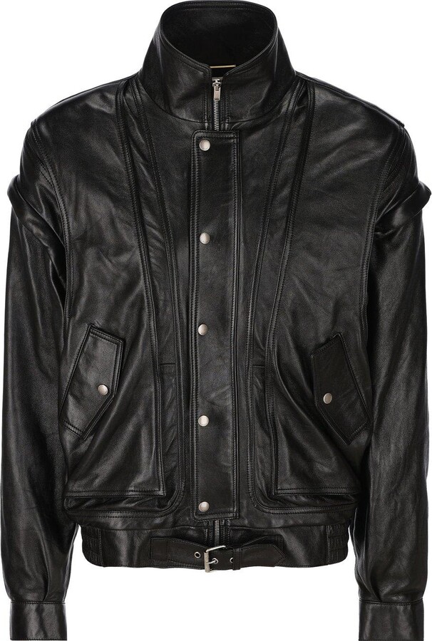 Saint Laurent Belted-waist Leather Jacket - ShopStyle