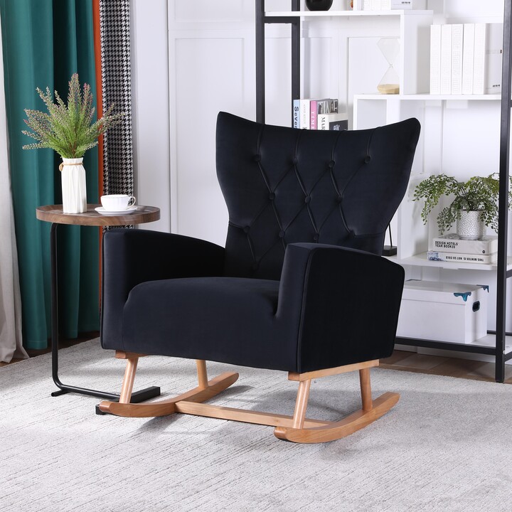 GREATPLANINC Modern Velvet Rocking Chair Accent Chair High Backrest ...