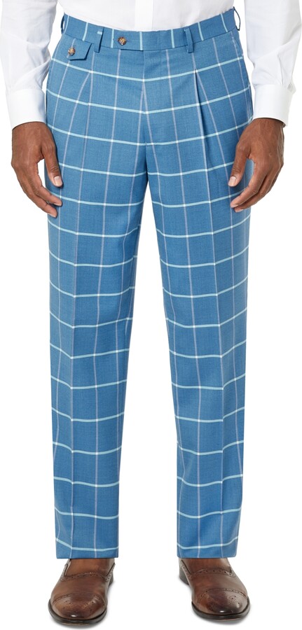 Tayion Collection Men's Classic-Fit Wool Blend Suit Pants - Blue/Cream ...