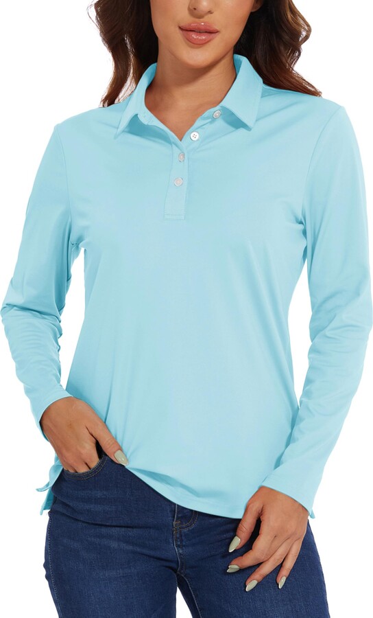 EKLENTSON Women's Polo Shirt Long Sleeve UPF 50+ Pullover Athletic ...