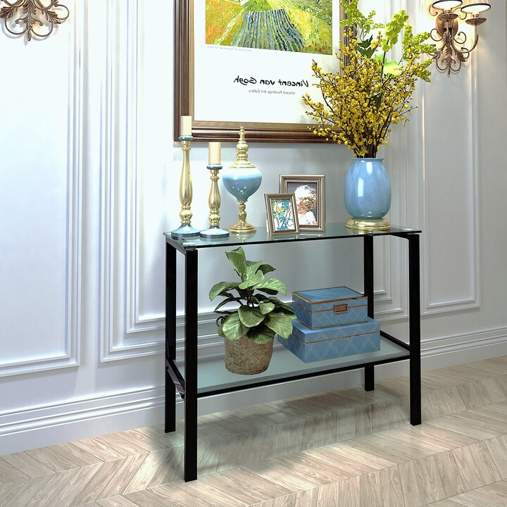 RASOO Modern Rectangular Glass Console Table, Double Layers - ShopStyle