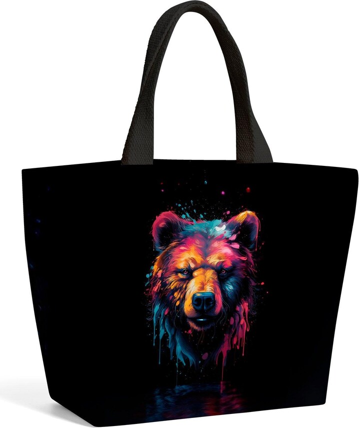 Warren Reed - Designer Splashart Bear Face Beach Shopper Tote Bag ...