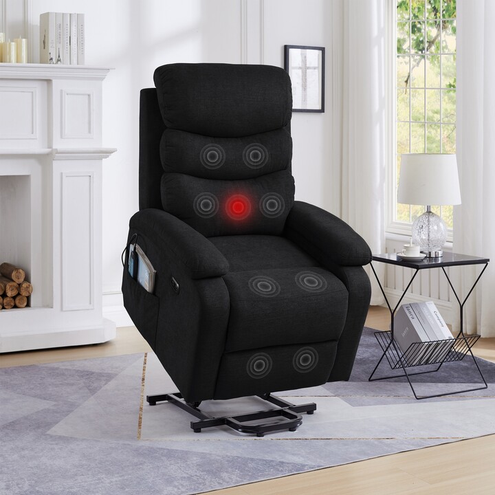 EDWINRAYLLC Polyester Power Lift Message Recliner Chair with Heating ...
