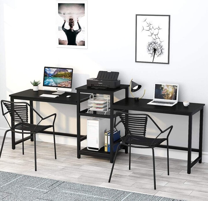 Tribesigns 96.9" Two Person Desk with Shelves, Extra Long Double ...