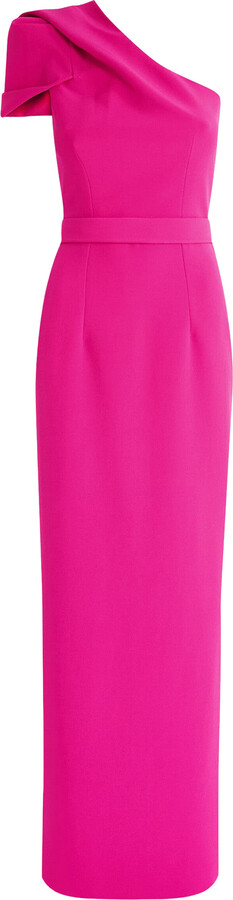 Safiyaa Shoulder Stretch-Crepe Column Gown - ShopStyle Evening Dresses